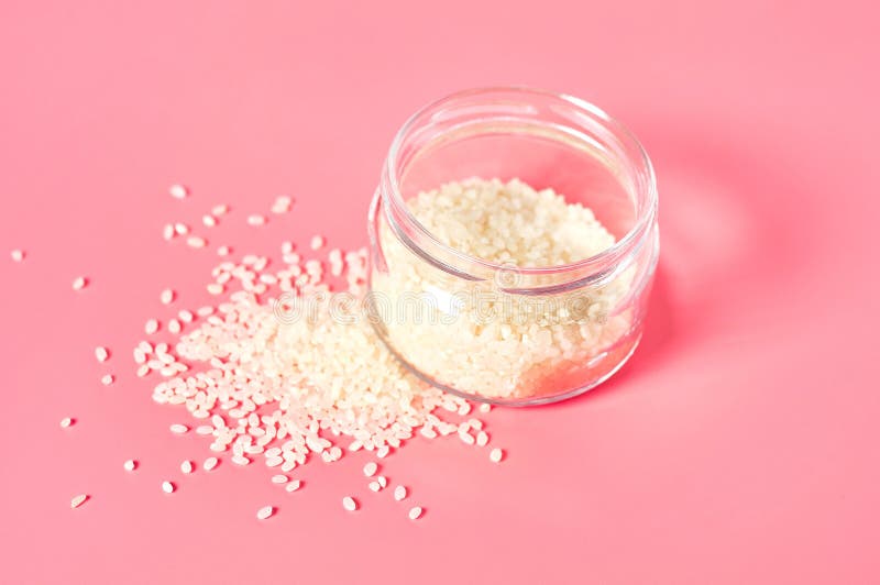 Jar of Grain of Rice on Pink Background Stock Image - Image of natural ...