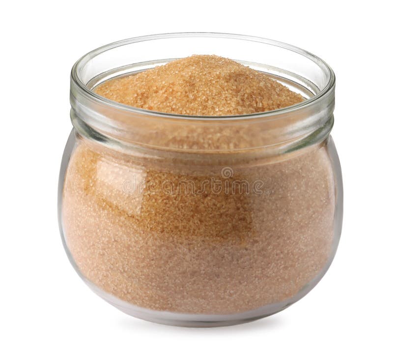 Glass Jar of Granulated Brown Sugar Isolated on White Stock Image ...