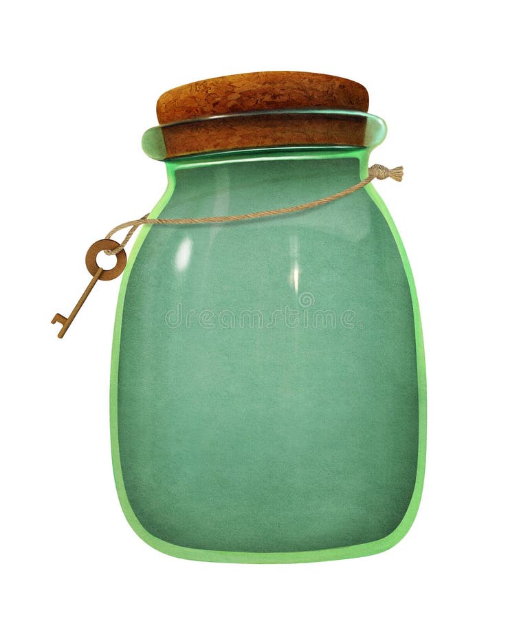 Glass jar with key stock illustration. Illustration of drawing - 323085858