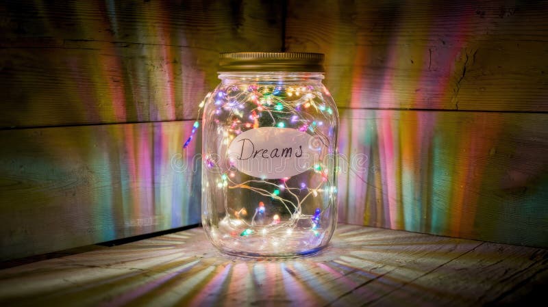 Glass Jar Labeled ?DREAM? with Colorful LED Lights, Iridescent ...