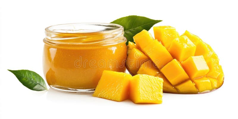 Glass Jar of Mango Jam Sits on a White Background Stock Image - Image ...