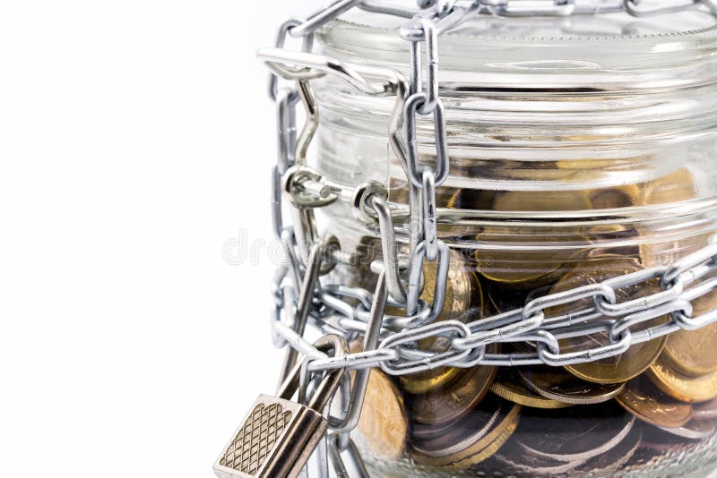 Glass Jar with Money and Metal Chain Stock Photo - Image of wealth ...