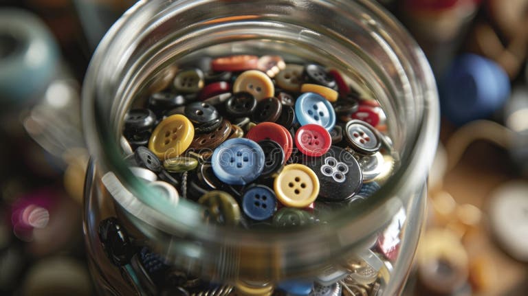 Glass Jar Overflowing with Colorful Buttons for Sewing Stock Image ...