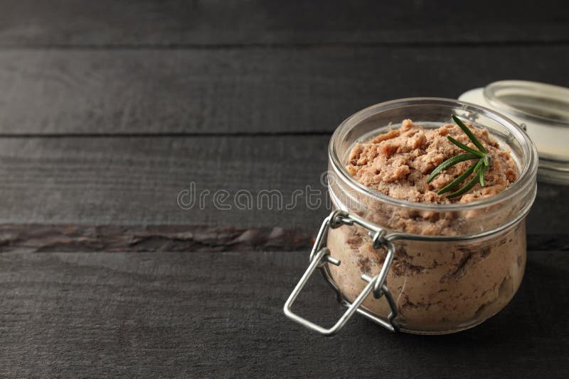 Glass Jar of Pate on Dark Wooden Background Stock Photo - Image of ...