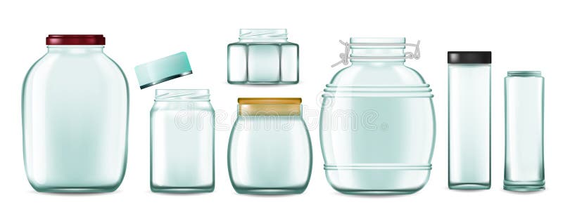 Glass Jar. Realistic Transparent Container for Food and Drinks with Cap ...