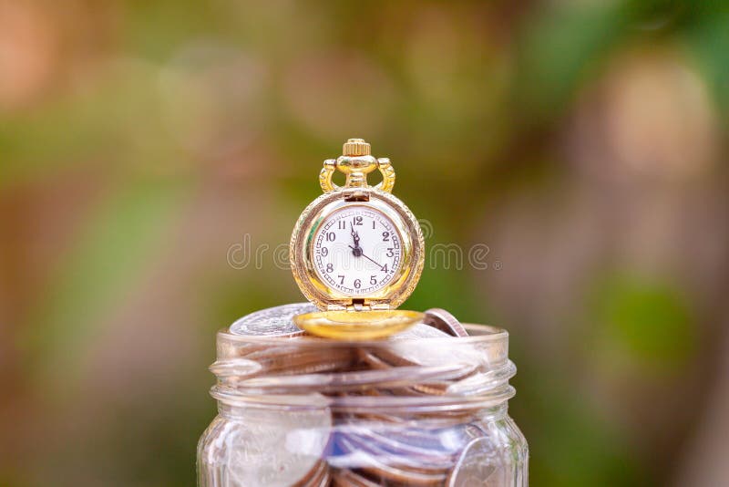 Glass Jar with Retro Clock for Time To Money Saving for Retirement ...