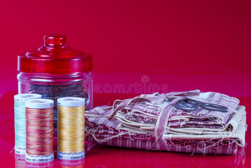 Glass Jar, Spools and Scissors Stock Photo - Image of mastership ...