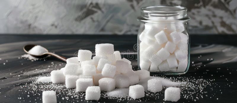 Glass Jar with Sugar beside Sugar Cubes Stock Image - Image of heap ...