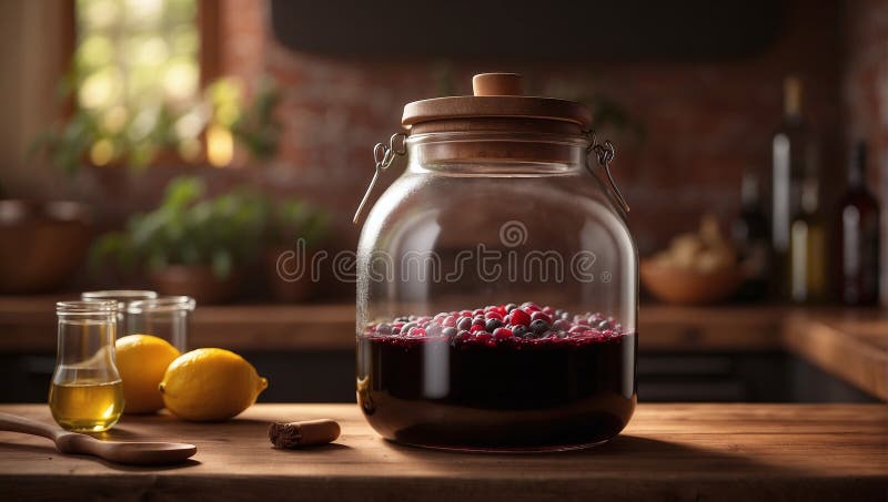 3-liter Glass Jar Filled with Full-bodied Homemade Wine and a Rustic ...