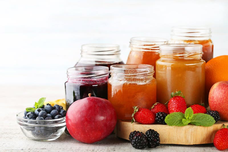 Jars with Different Kinds of Jam Stock Photo - Image of fruity, blue ...