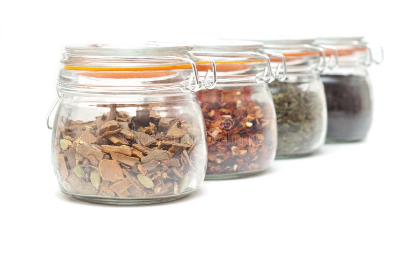 Glass Jars With Different Types Of Tea Stock Image - Image of indian ...