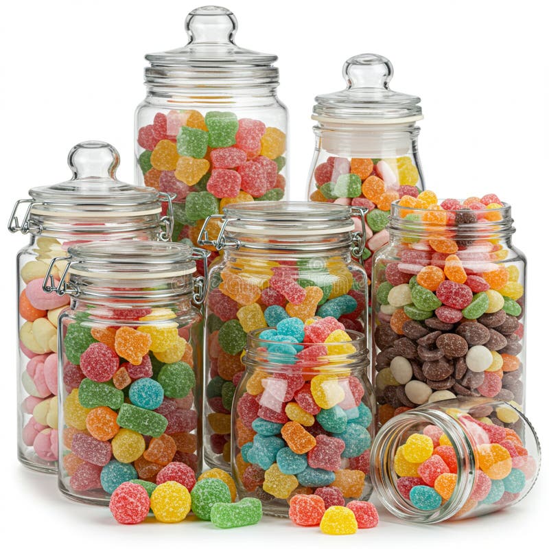 Glass Jars Filled with Assorted Colorful Gummy Candies and Sweets. the ...