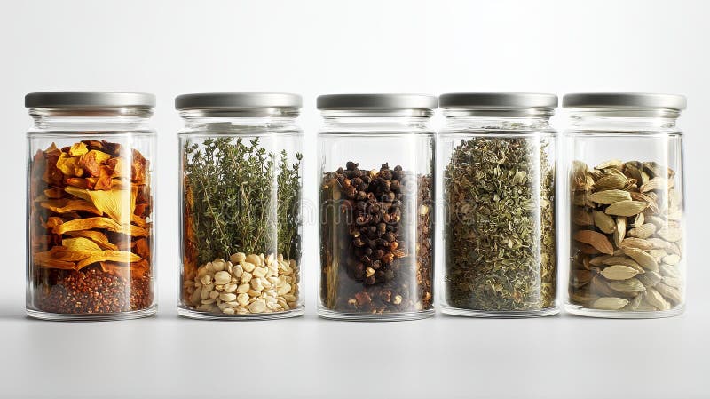 Glass Jars Filled with Assorted Dry Herbs and Spices. Stock Image ...