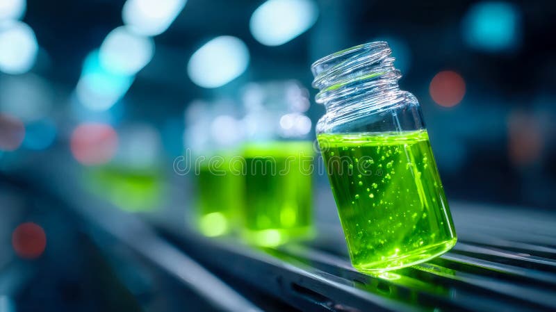 Glass Jars Filled with Bright Green Liquid and Mint Leaves in a ...