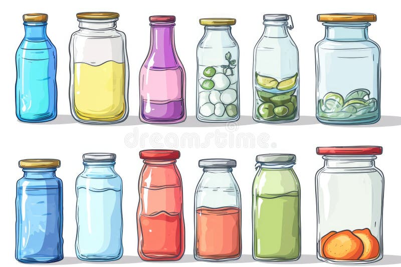 Glass Jars Filled with Various Colored Liquids. Suitable for Scientific ...