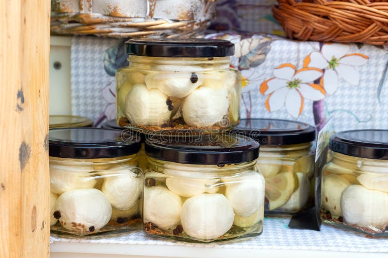 Glass Jars with Mozzarella Balls in Brine Stock Image - Image of ball ...