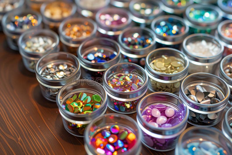 Glass Jars of Nail Embellishments on a Manicure Table Stock Photo ...