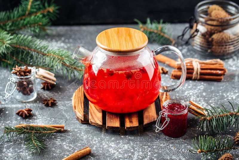 Glass Kettle of Fresh Raspberry Tea Stock Photo - Image of herb ...