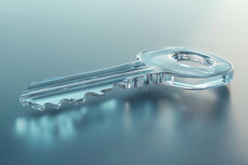 Glass Key Lying on a Reflective Surface, Symbolizing Security, Solution ...