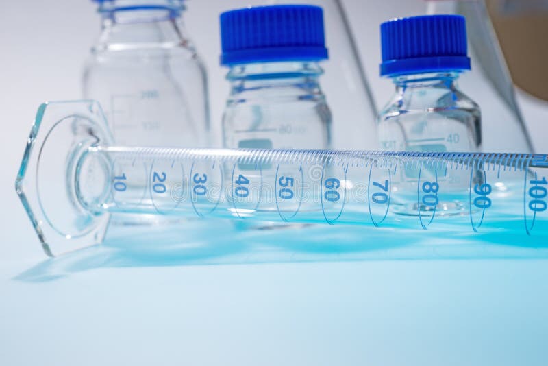 Glass Laboratory Apparatus with Blue Shadow Stock Photo - Image of ...