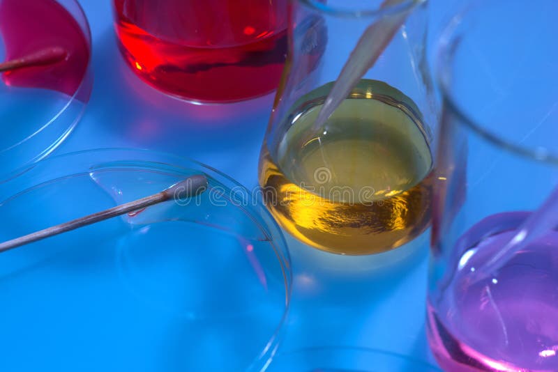Glass Laboratory Apparatus with Color Water Stock Image - Image of ...