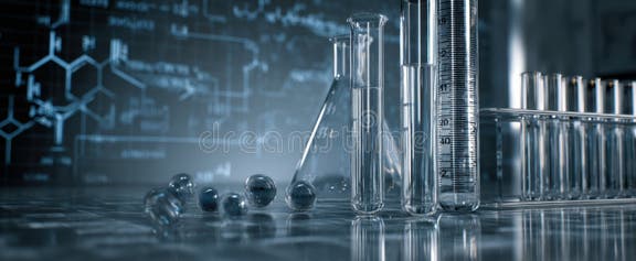 The Glass Laboratory Equipment with Molecular Background in a ...