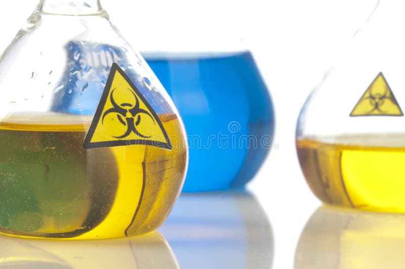 Glass Laboratory Equipment with Symbol Biohazard Stock Photo - Image of ...
