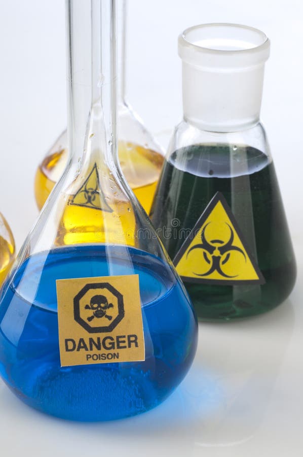 Glass Laboratory Equipment with Symbol Biohazard and Danger Stock Image ...