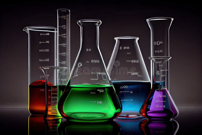 Glass Laboratory Flask with Multi Colored Reagents Stock Illustration ...
