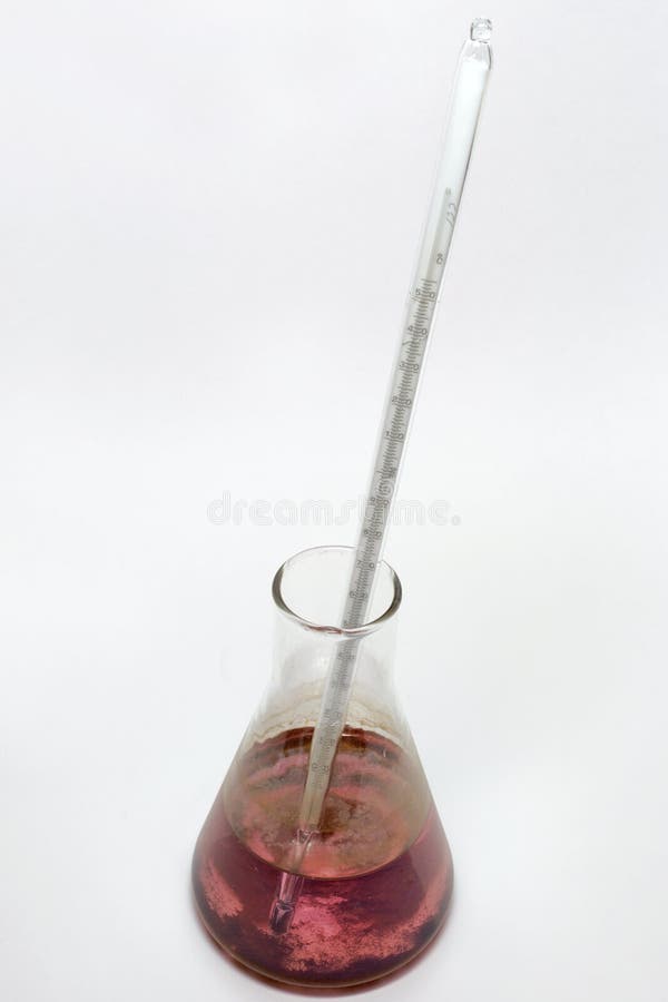 Glass Laboratory Flask, Thermometer, Pink Solution Stock Photo - Image ...