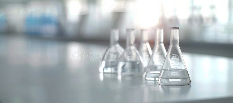 Glass Laboratory Flasks on White Surface with Soft Lighting in Modern ...