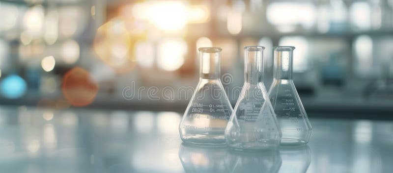 Glass Laboratory Flasks on White Surface with Soft Lighting in Modern ...
