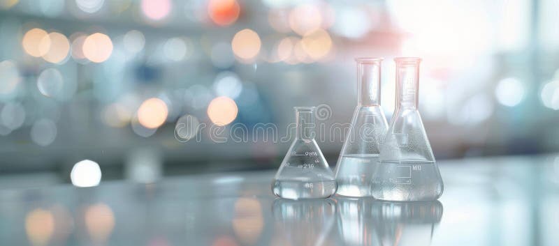 Glass Laboratory Flasks on White Surface with Soft Lighting in Modern ...