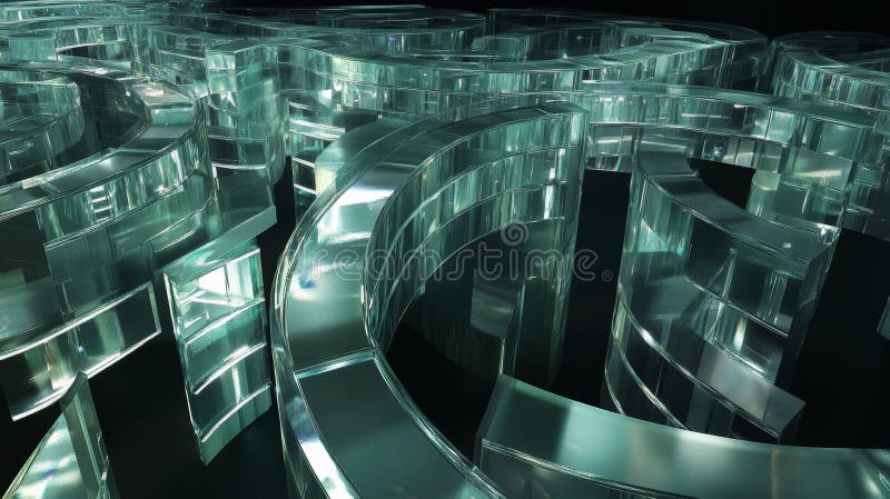 Glass Labyrinth Reflecting Light on a Dark Background, Digital ...