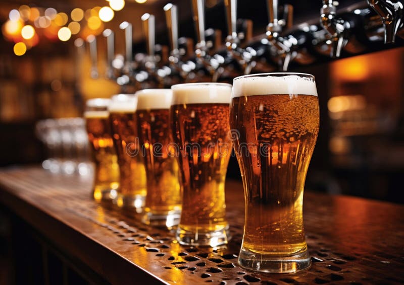 Glass of Lager Draught Beer Standing on Bar Counter.Macro.AI Generative ...