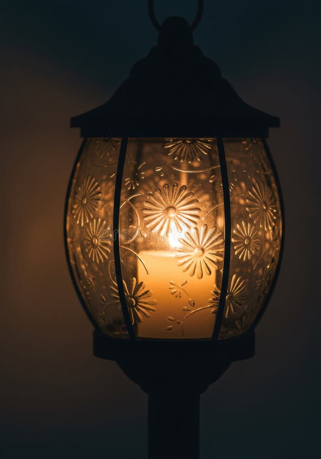 Glass Lantern with Glowing Candle at Night Stock Image - Image of calm ...