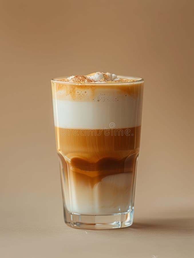 Glass of Layered Latte Coffee with Foam on Top. Stock Image - Image of ...