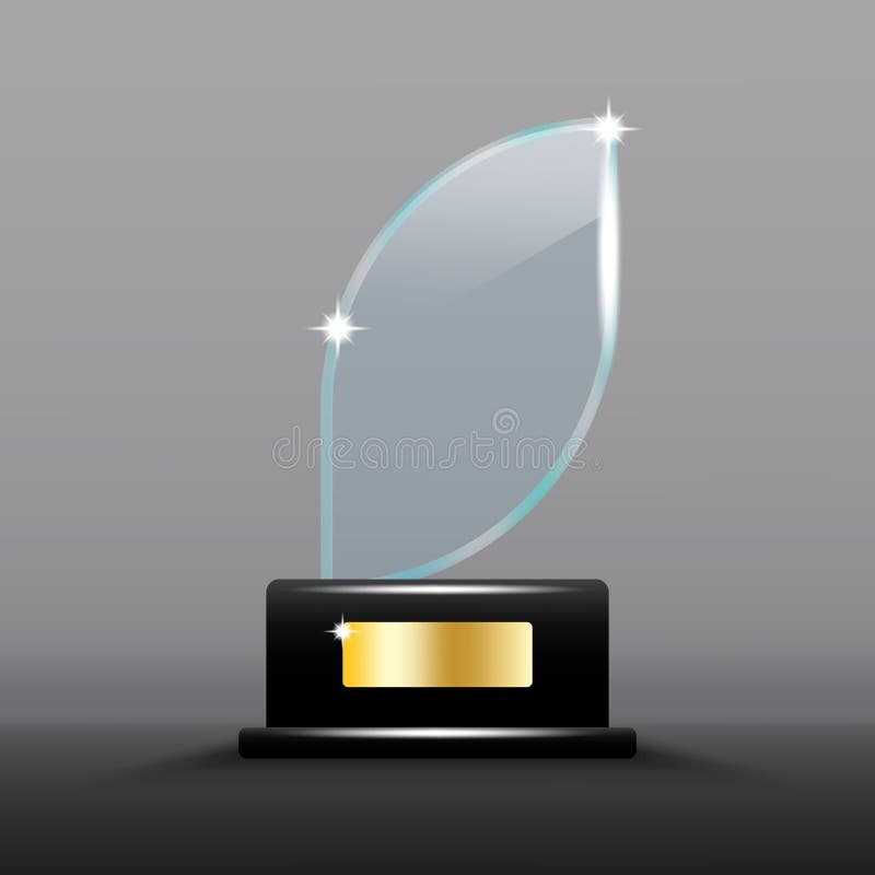 Glass Leaf Trophy. Elegant Crystal Shape. Black Base with Gold Plate ...