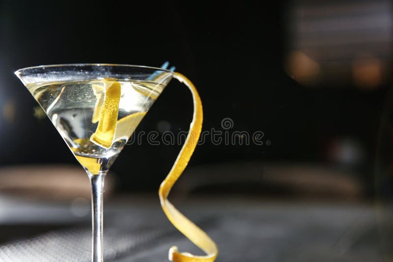 Glass of Lemon Drop Martini Cocktail in Bar, Closeup. Stock Image ...