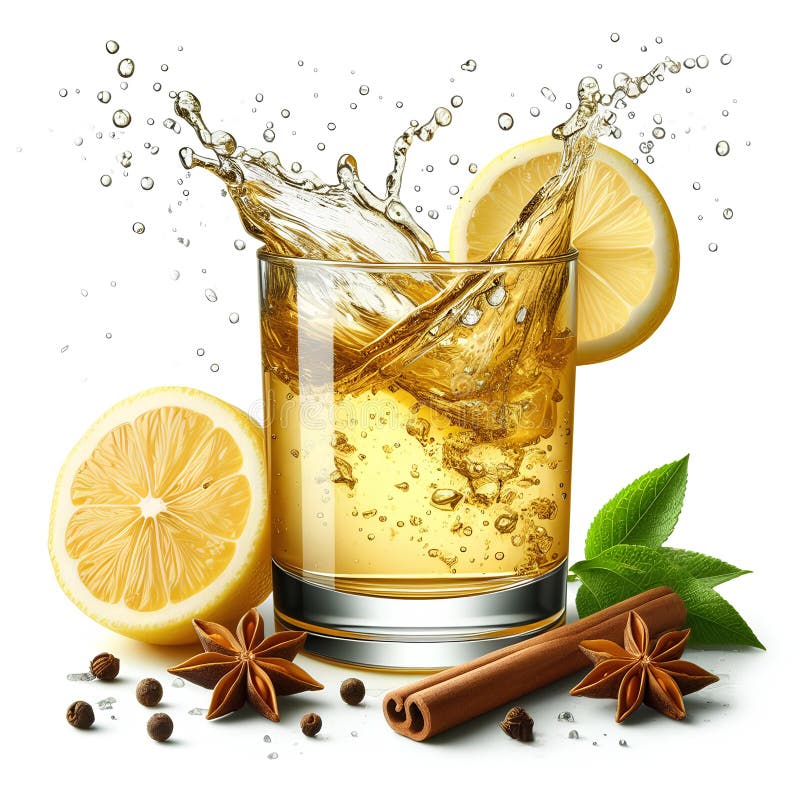 Glass with Lemon Juice with Lemon Juice Splash Isolated on White ...