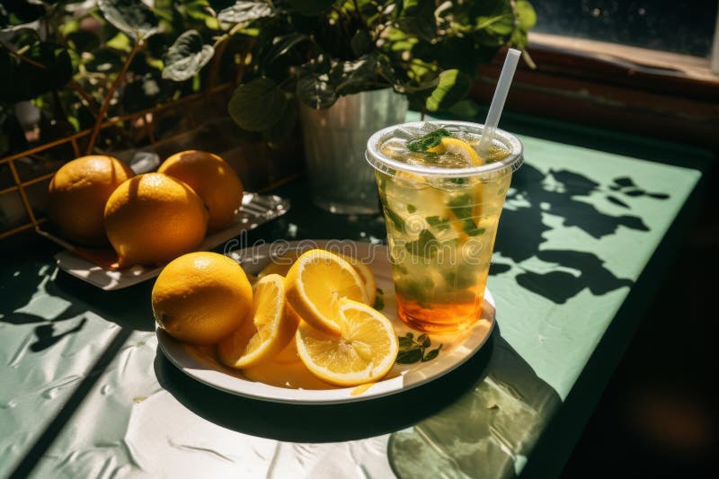 A Glass of Lemonade and a Plate of Lemons Sit on a Table Next To a ...