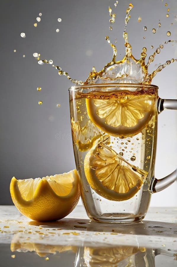 A Glass of Lemonade with a Splash of Water and a Slice of Lemon on the ...