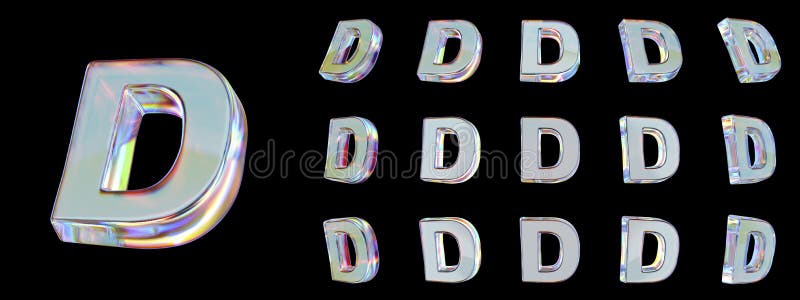 Glass Letter D on a Black Background. 3D Render. Stock Illustration ...
