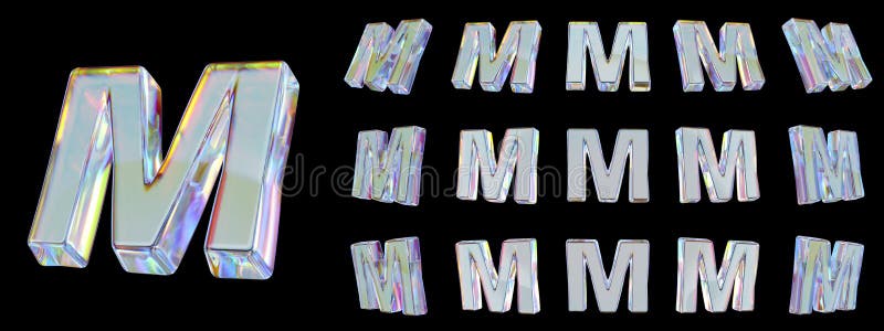 Glass Letter M on a Black Background. 3D Render. Stock Illustration ...