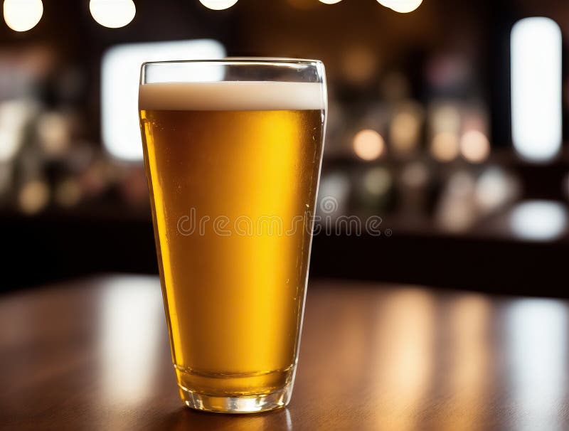 Glass of Light Beer on Bar in Pub. Generated by AI Stock Illustration ...
