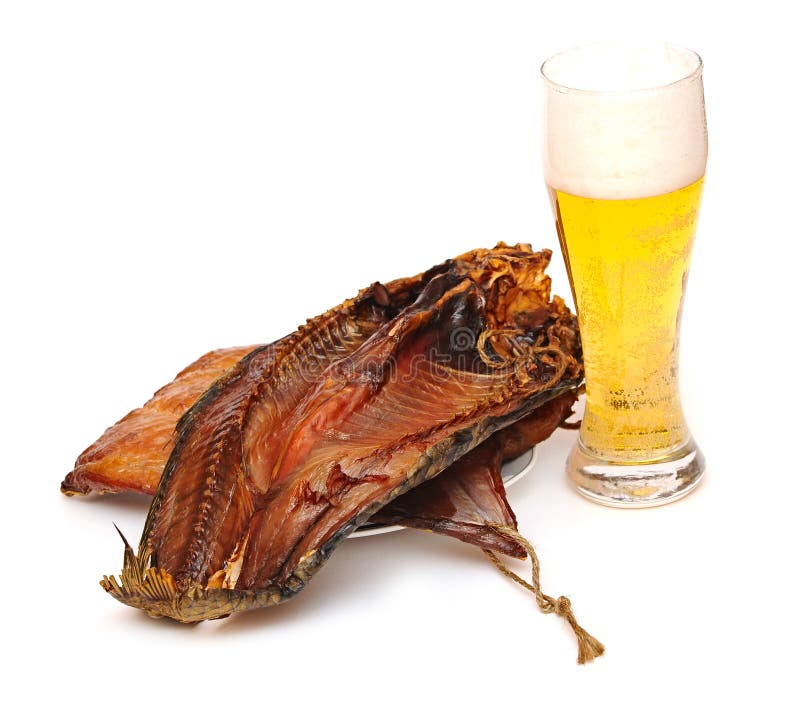 Glass of Light Beer with the Fish Stock Photo - Image of lager, full ...