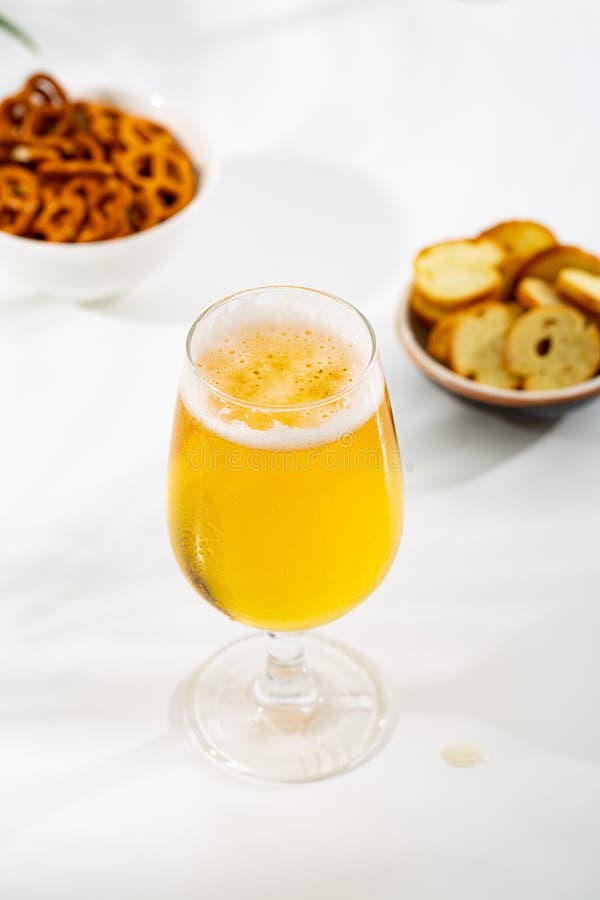 A Glass Light Beer and Snacks in Bowl Food and Drink Stock Photo ...