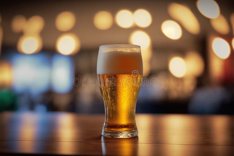 A Glass of Light Beer on a Table Bar in Pub Stock Illustration ...