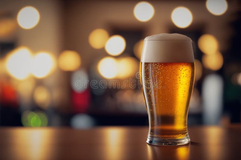 A Glass of Light Beer on a Table Bar in Pub Stock Illustration ...