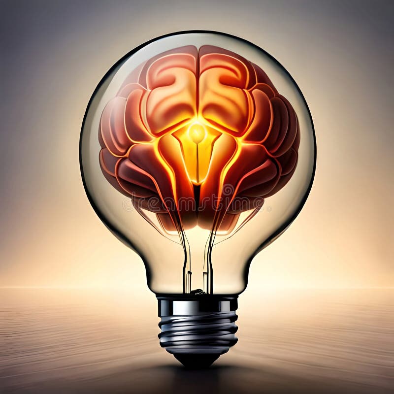 Glass Light Bulb with Brain Inside Stock Illustration - Illustration of ...
